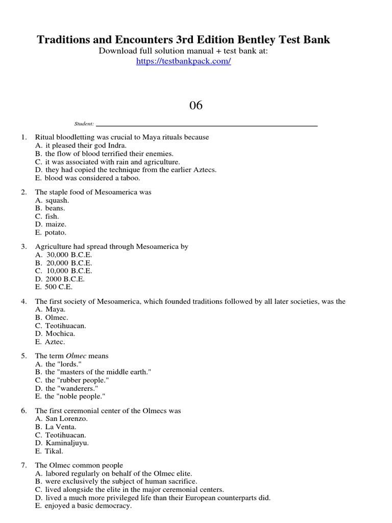 Traditions and Encounters 3rd Edition Bentley Test Bank Download | PDF ...