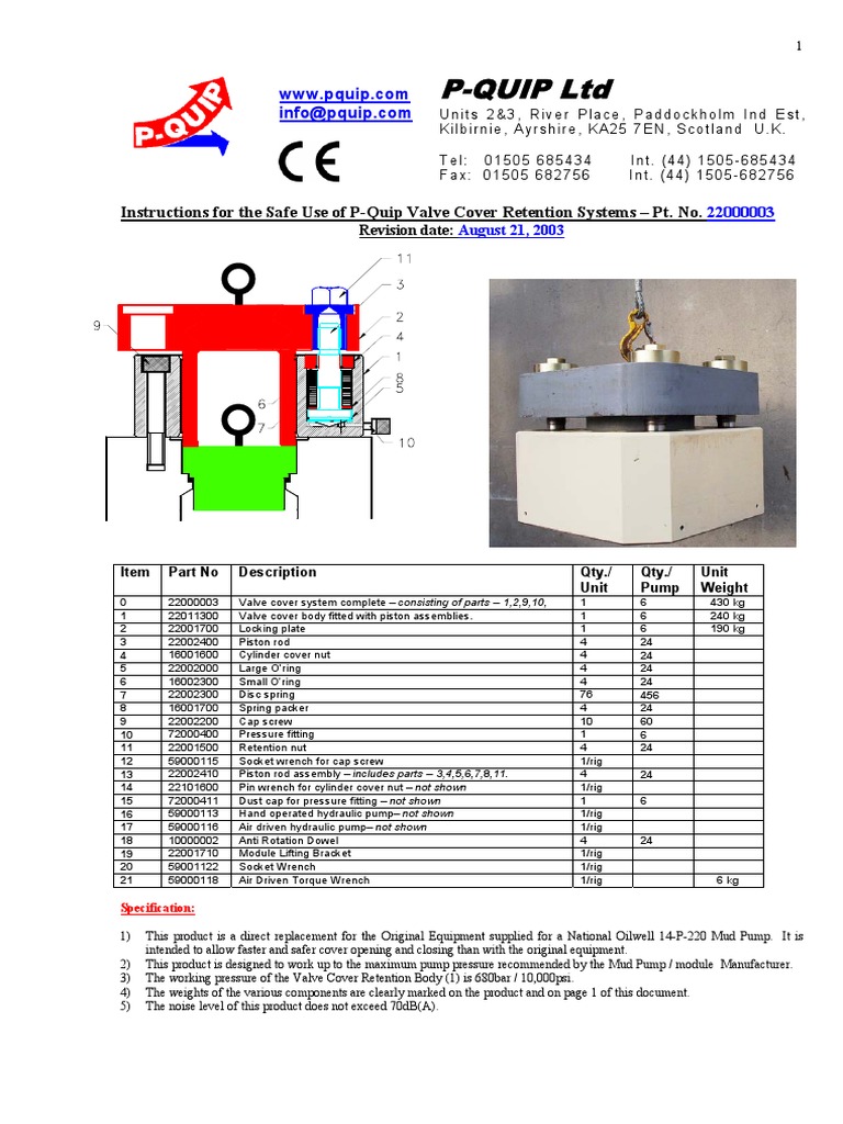 P-Quip LTD: Instructions For The Safe Use of P-Quip Valve Cover ...