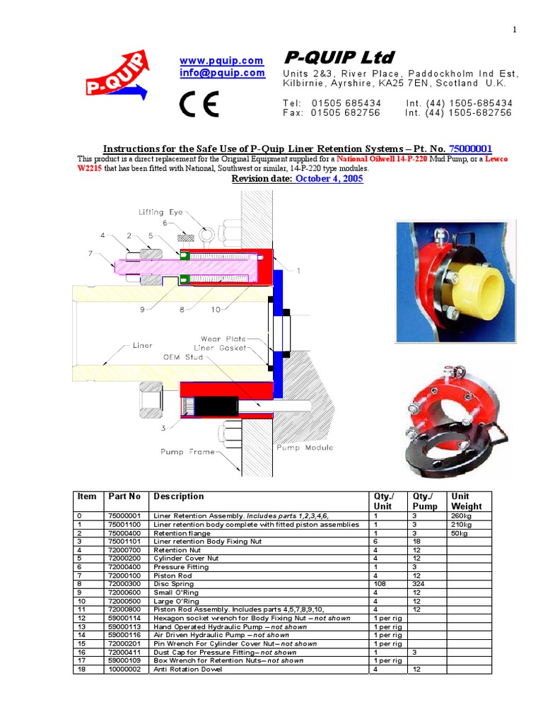 P-Quip LTD: Instructions For The Safe Use of P-Quip Liner Retention ...