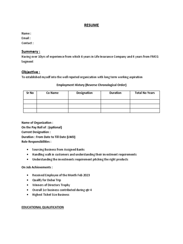 Talent Spinners Resume Format | PDF | Business | Finance & Money Management