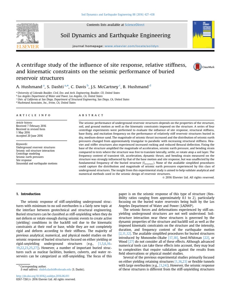 Seismic Performance of Buried Reservoirs | PDF
