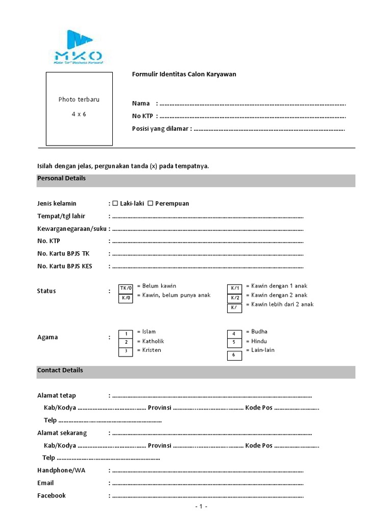 Form - Identitas Calon Karyawan | PDF