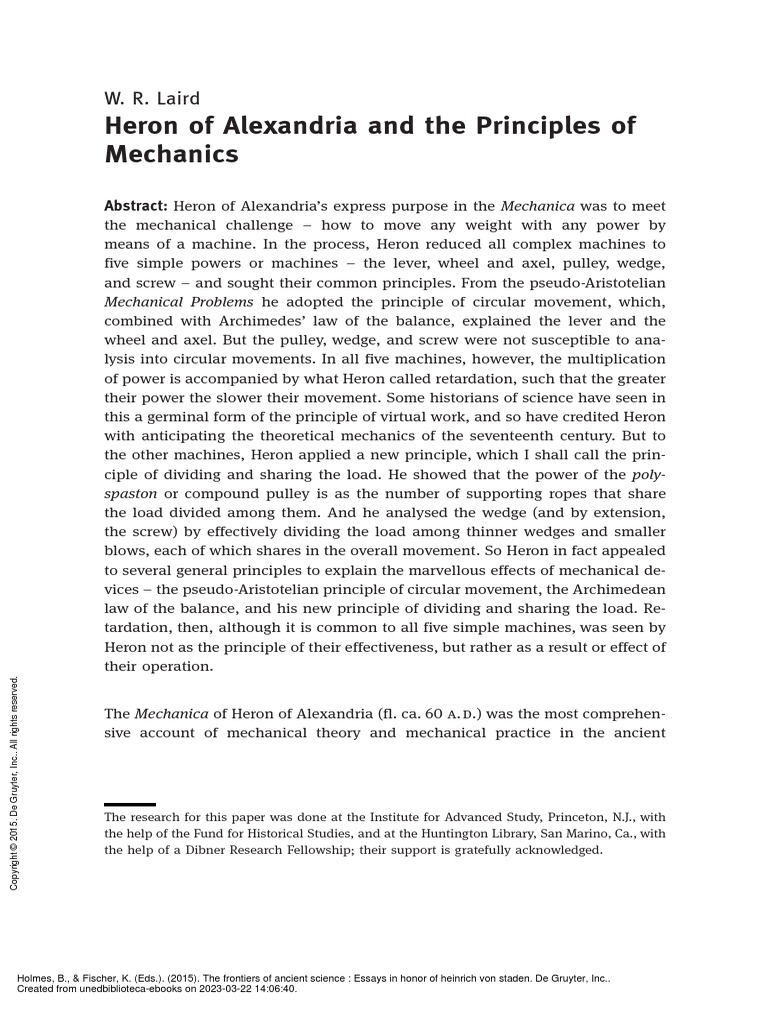 (Heron of Alexandria and The Principles of Mechanics) The Frontiers of ...