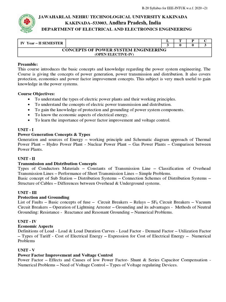Concepts of Power System Engineering Syallabus | PDF