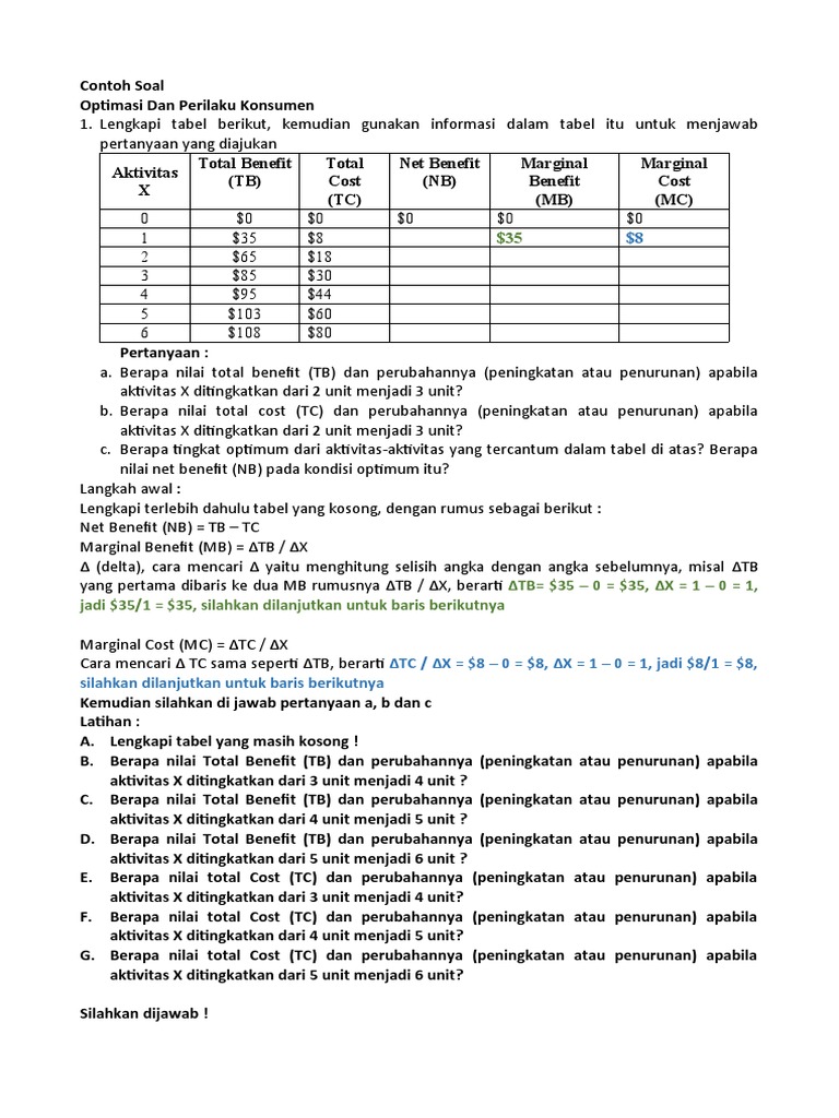 PERTEMUAN 3 - LATIHAN Soal Optimasi Dan Perilaku Konsumen | PDF