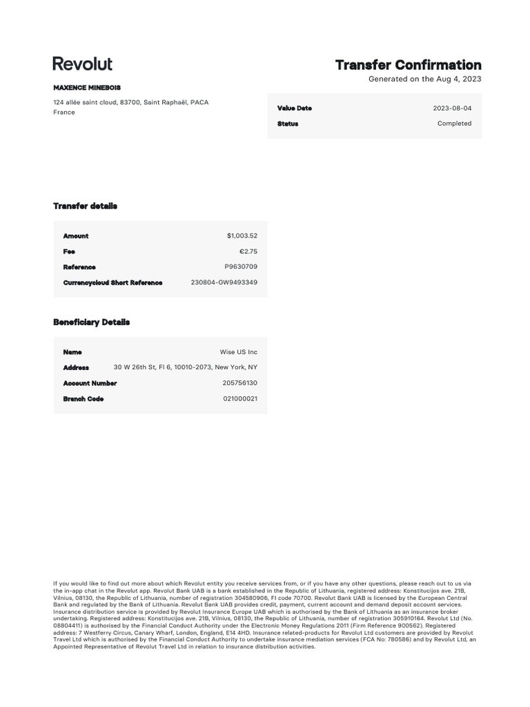 Transfer Confirmation Details | PDF