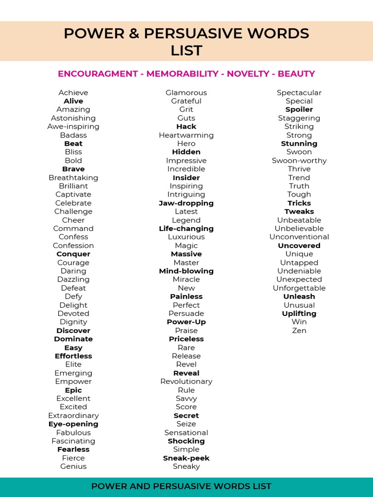 Power and Persuasive Words List | PDF