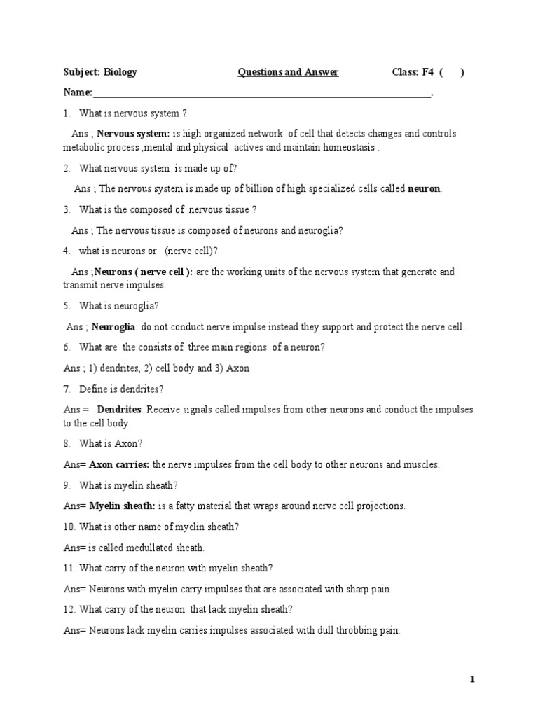 Subject: Biology Questions and Answer Class: F4 Name | PDF