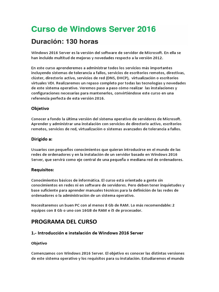 Curso de Windows Server 2016 | PDF | Directorio Activo | sistema de ... Curso de Windows Server 2016 | PDF | Directorio Activo | sistema de ...