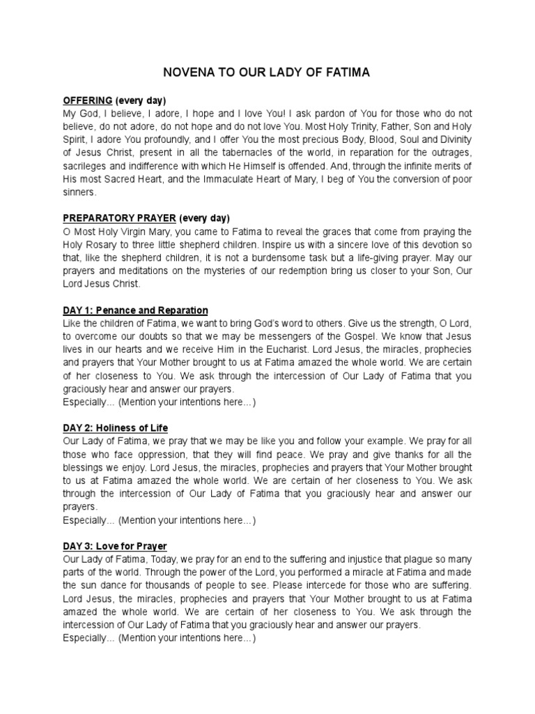 Novena To Our Lady of Fatima | PDF