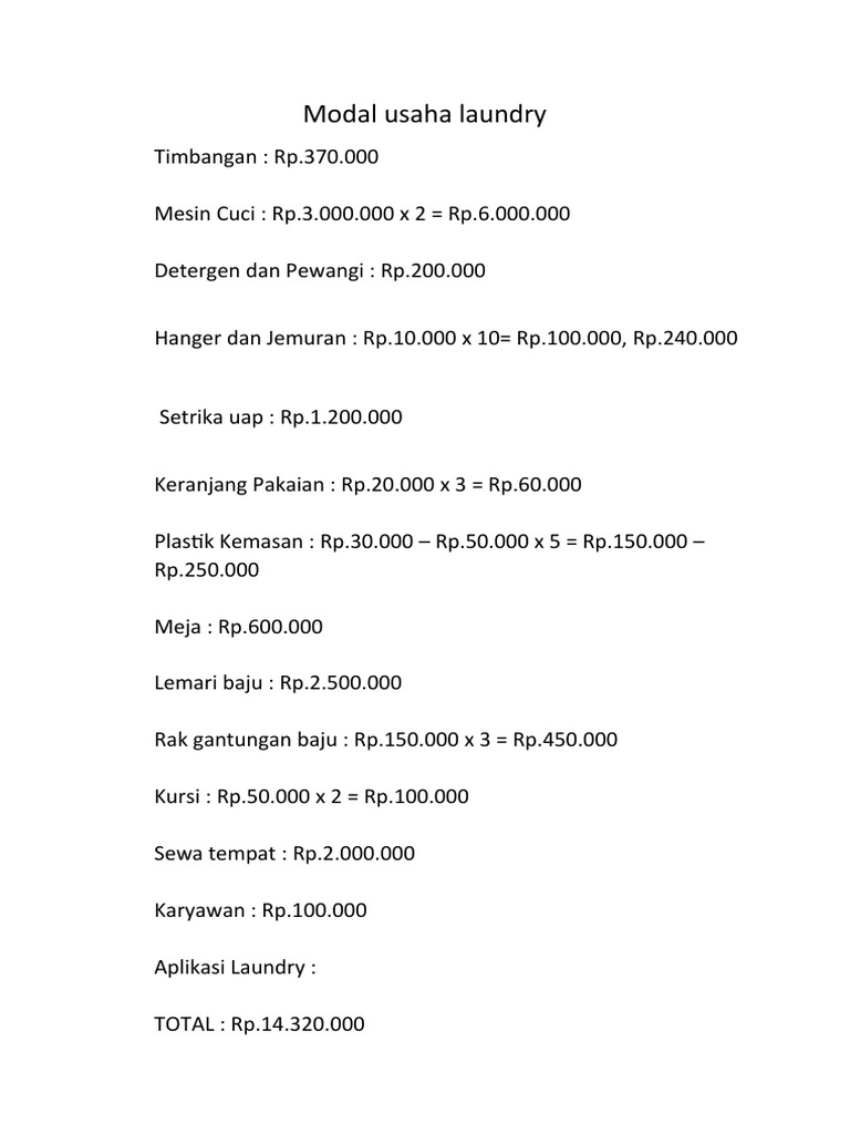 Modal Usaha Laundry | PDF