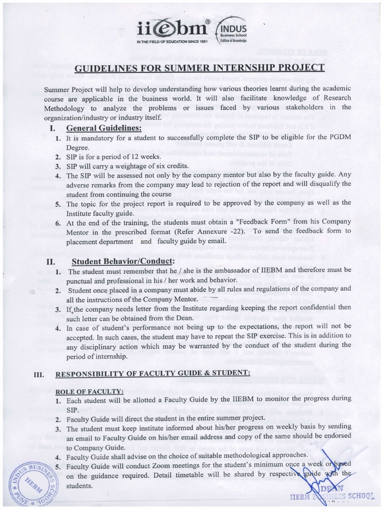 SIP Guidelines - 2022-24 Batch | PDF