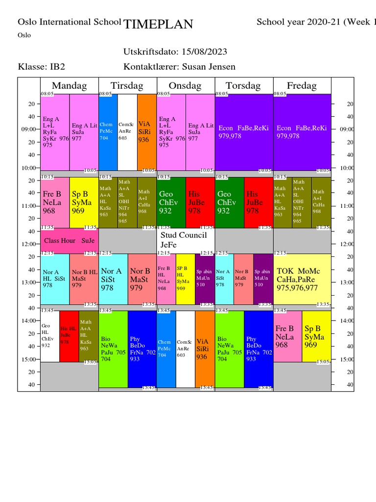 Timeplan: Mandag Tirsdag Onsdag Torsdag Fredag | PDF