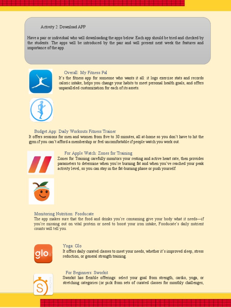 Lesson 3. Activity 2 | PDF | Physical Fitness | Mobile App