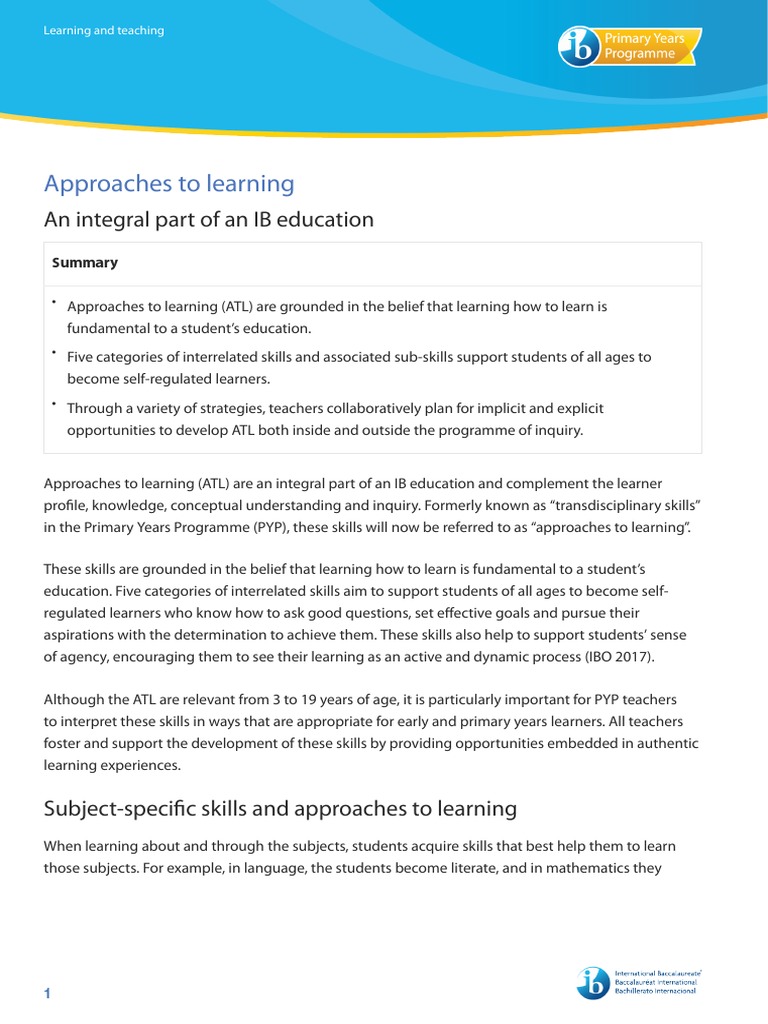 Approaches To Learning - PYP | PDF