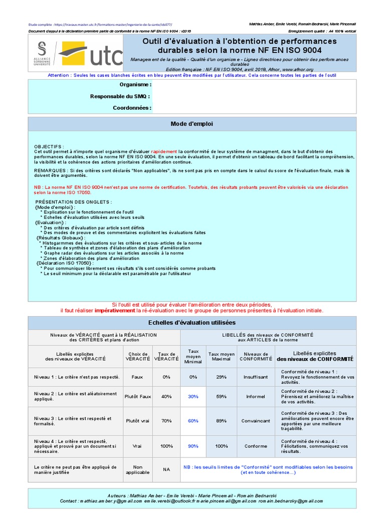 Iso 9004 2015 Outil-Autodiagnostic | PDF
