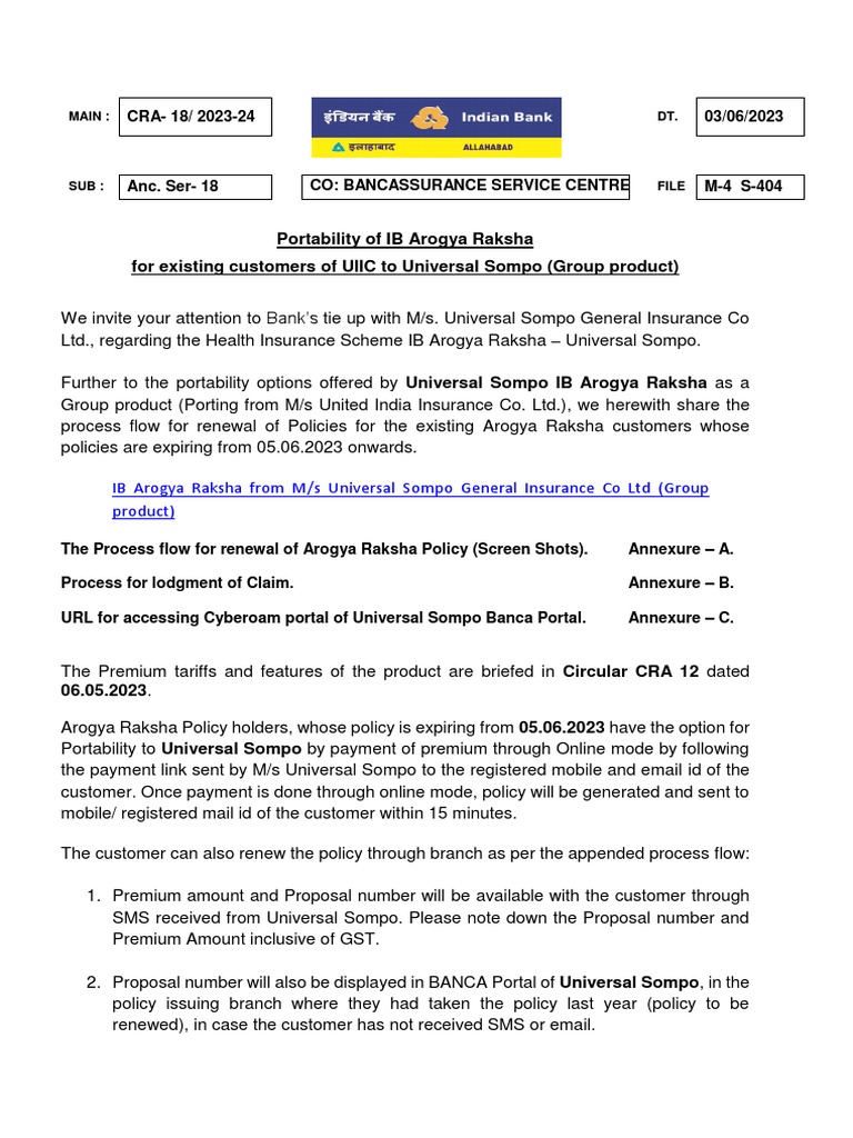Arogya Raksha Policy Renewal Process | PDF