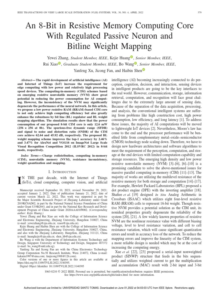 An 8-Bit in Resistive Memory Computing Core With Regulated Passive ...