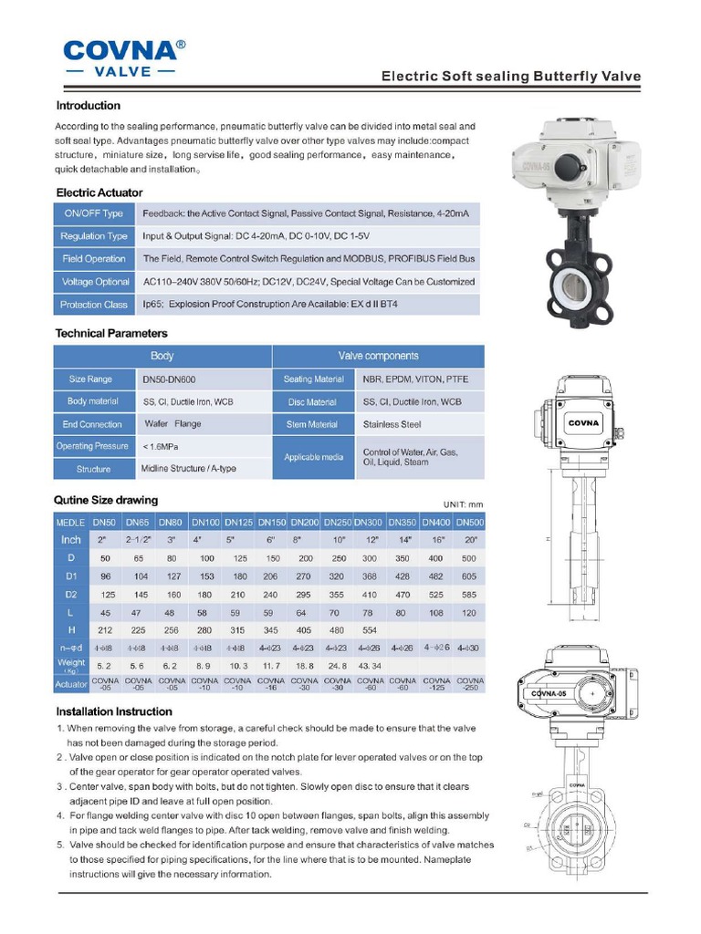 Covna Electric Wafer Butterfly Valve Catalog | PDF