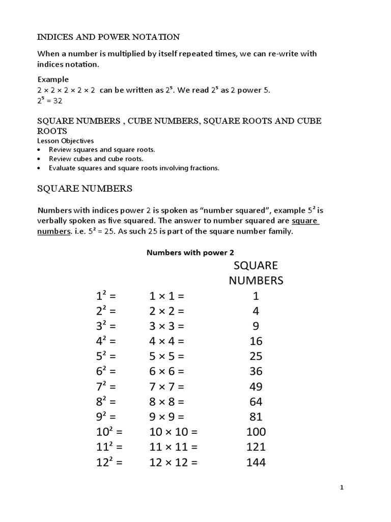 Year 7 - Indices | PDF | Square Root | Numbers