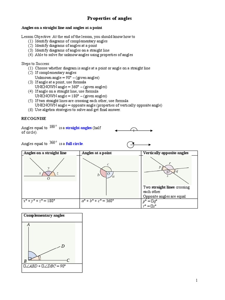 Year 7 Geometry 01 Proporties of Angles | PDF