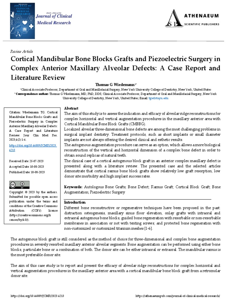 Cortical Mandibular Bone Blocks Grafts and Piezoelectric Surgery in ...