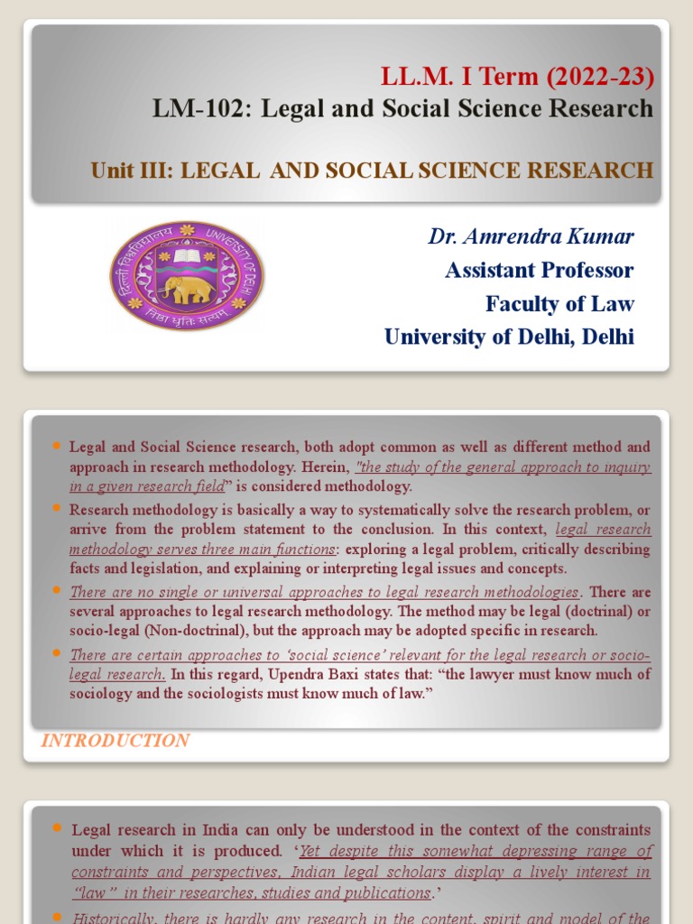 Unit III - Approaches To Legal Research - PPT | PDF