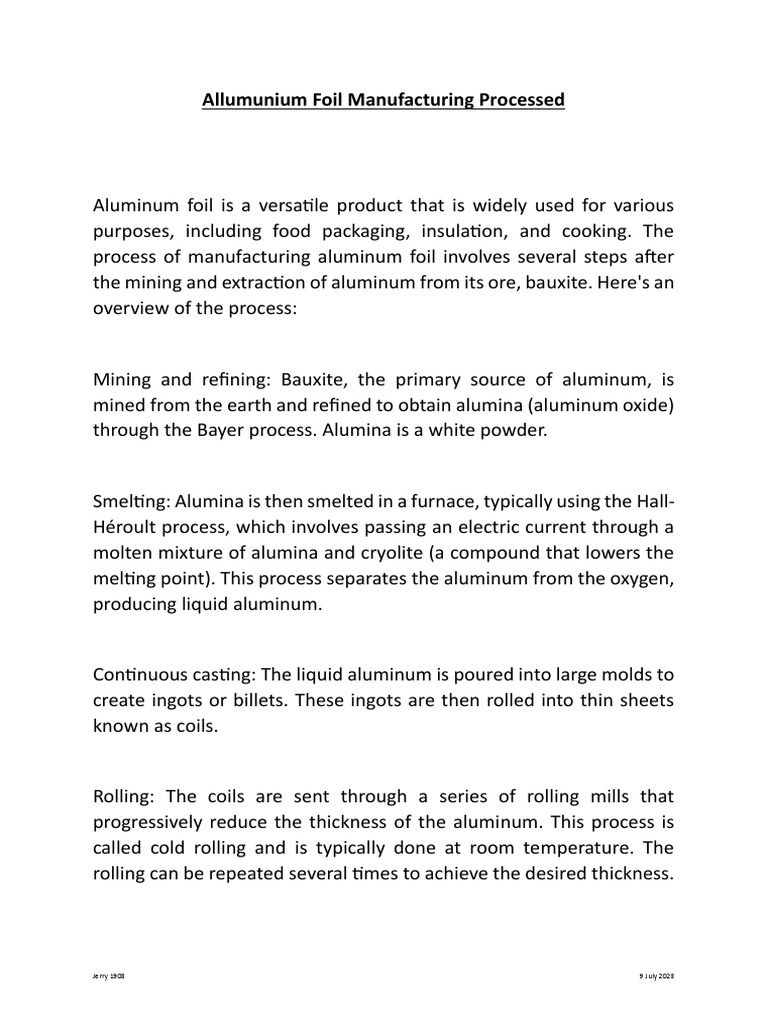 Allumunium Foil Manufacturing Processed | PDF | Aluminium | Rolling ...