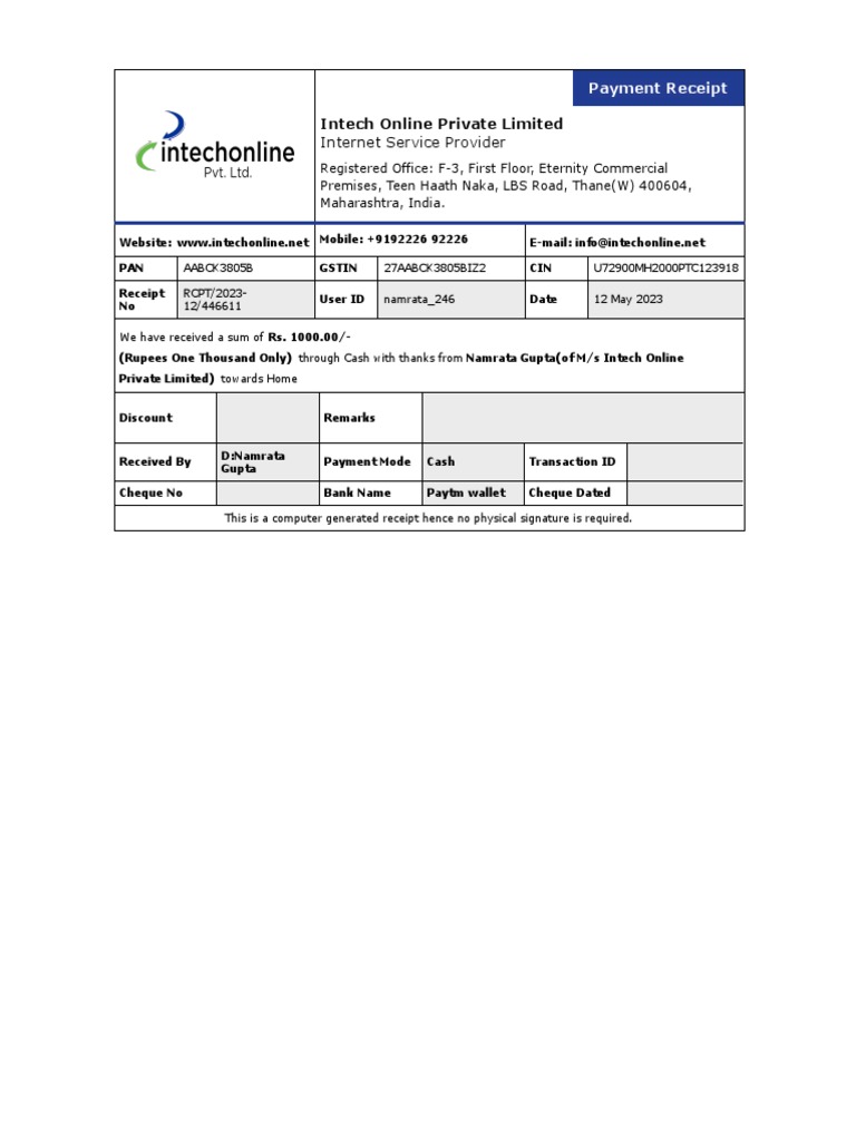 Internet Service Provider: Intech Online Private Limited | PDF