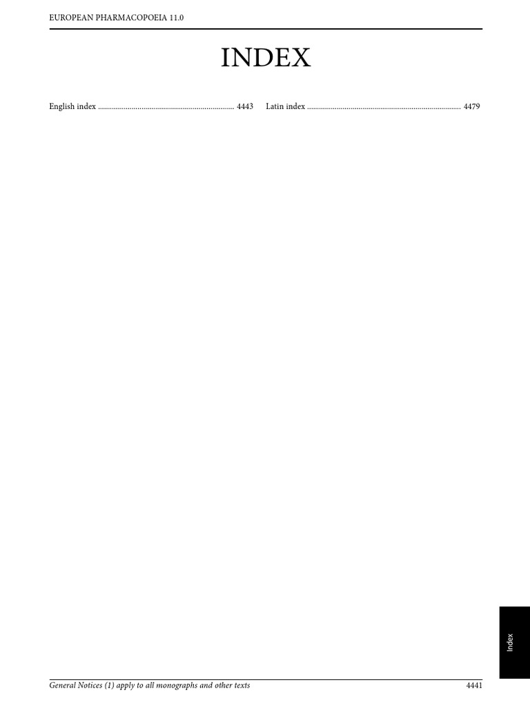English Index - Ph. Eur. 11.0 | PDF