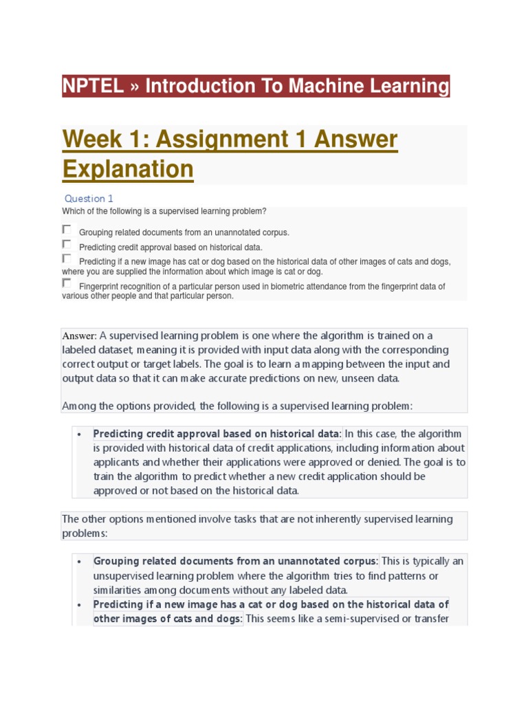 Introduction to machine learning Week1 Explanation | PDF