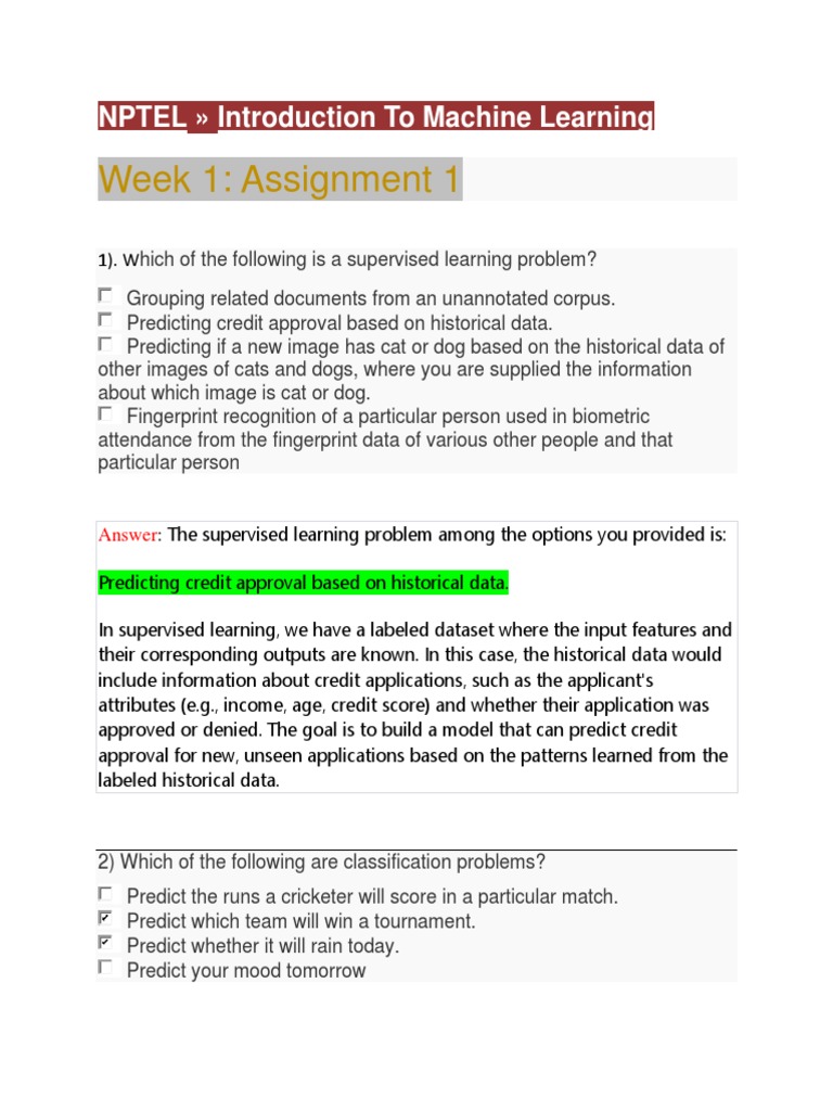 Introduction To Machine Learning Week 1 Assignment 1 Graded | PDF