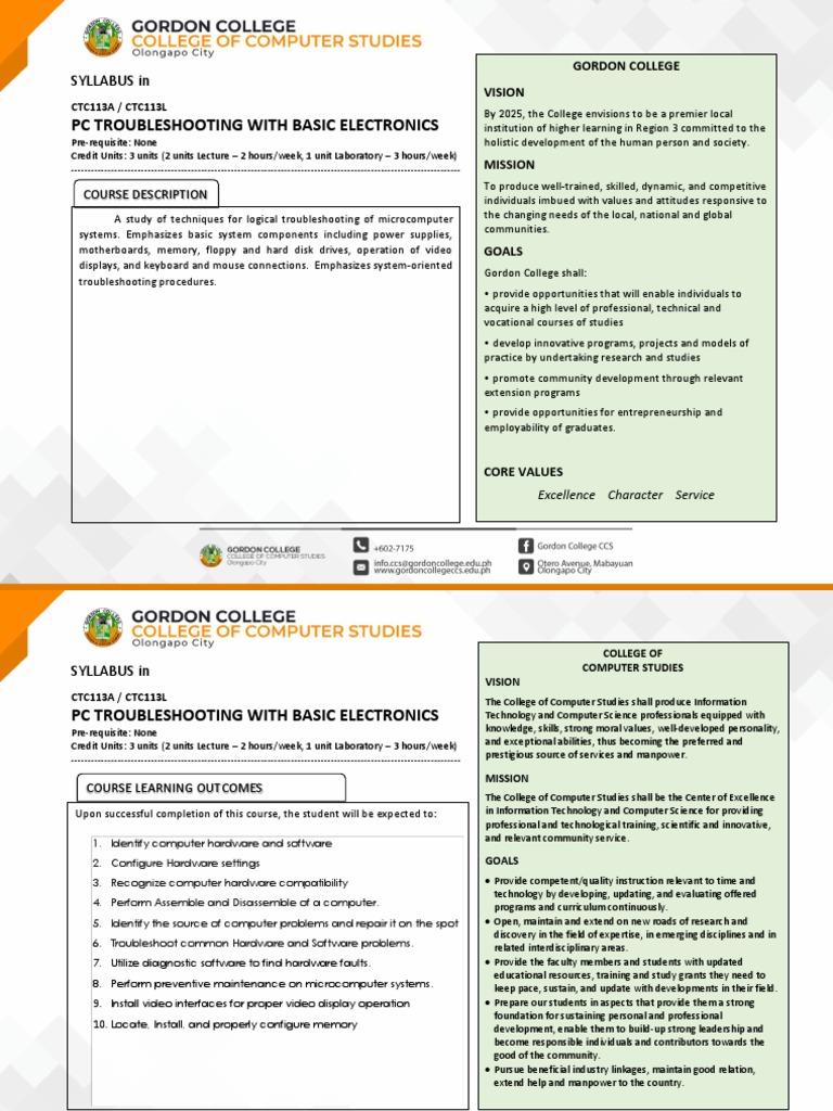 PC Troubleshooting Course Syllabus | PDF | Electronics | Personal Computers