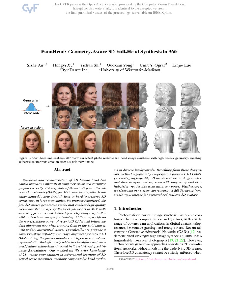 An PanoHead Geometry-Aware 3D Full-Head Synthesis in 360deg CVPR 2023 Paper | PDF