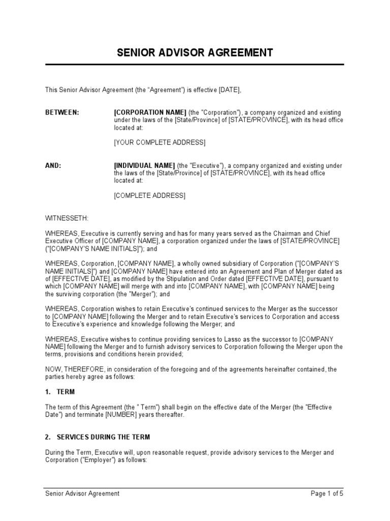 Senior Advisor Agreement Template | PDF | Employment | Option (Finance)