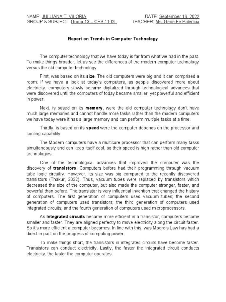 Report on Trends in Computer Technology | PDF