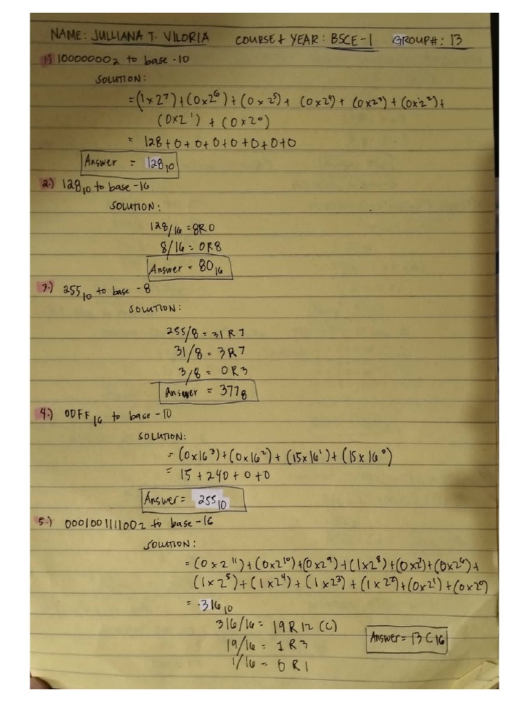 Seatwork Number Systems Conversion | PDF