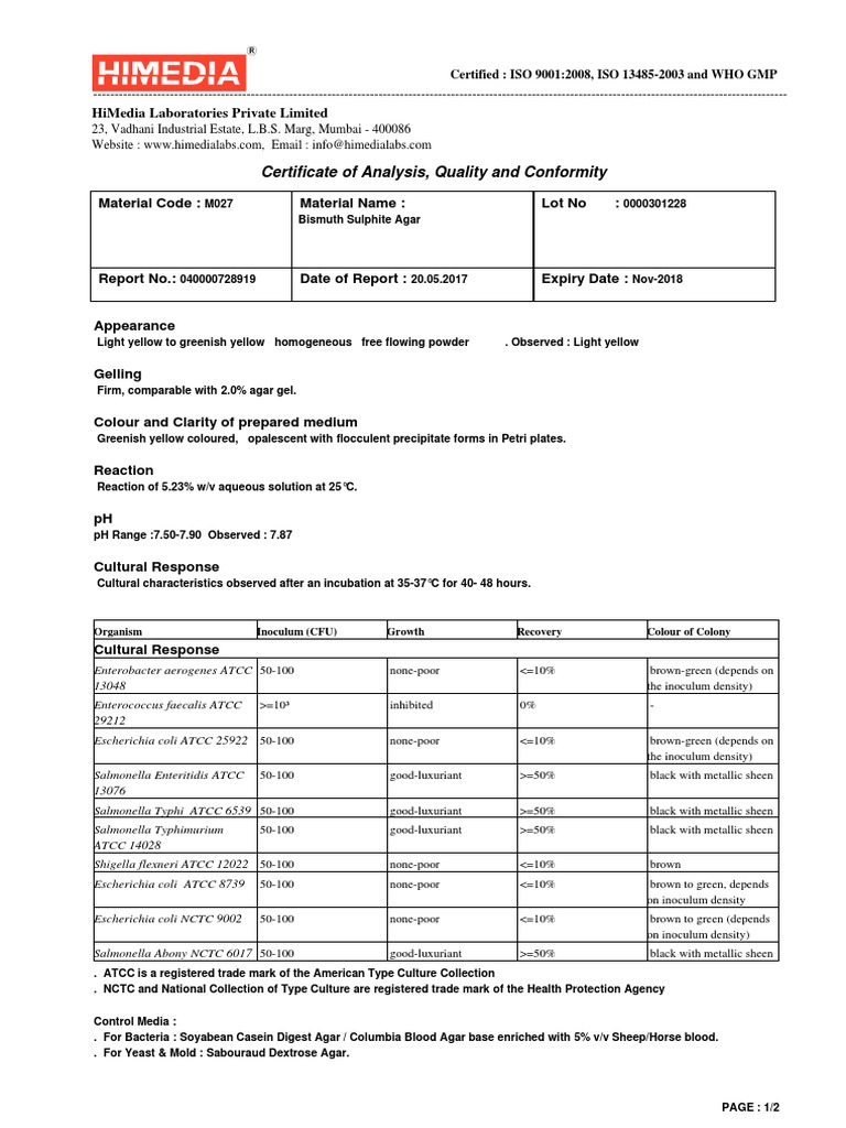 Coa Bismut Himedia | PDF
