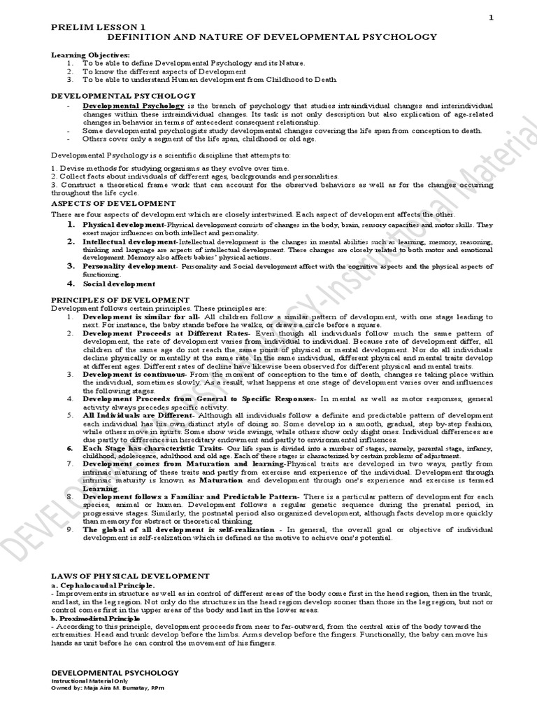 Prelim Lesson 1 Definition and Nature of Developmental Psychology | PDF
