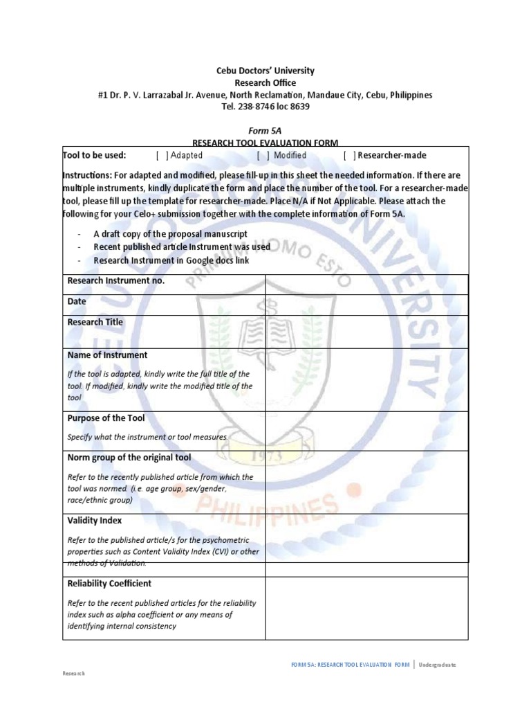 Form 5A Research Tool Evaluation | PDF | Psychometrics | Tests