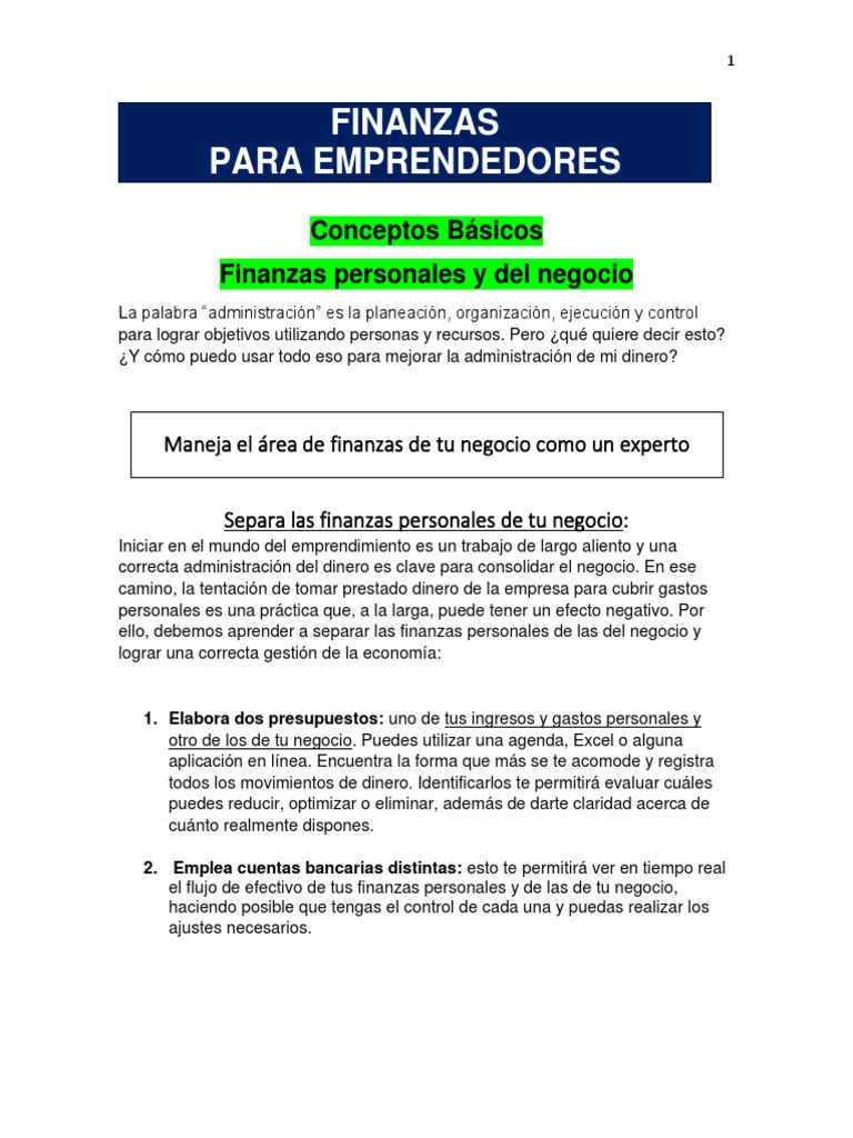 Finanzas Básicas para Emprendedores | PDF | Negocios | Finanzas y dinero