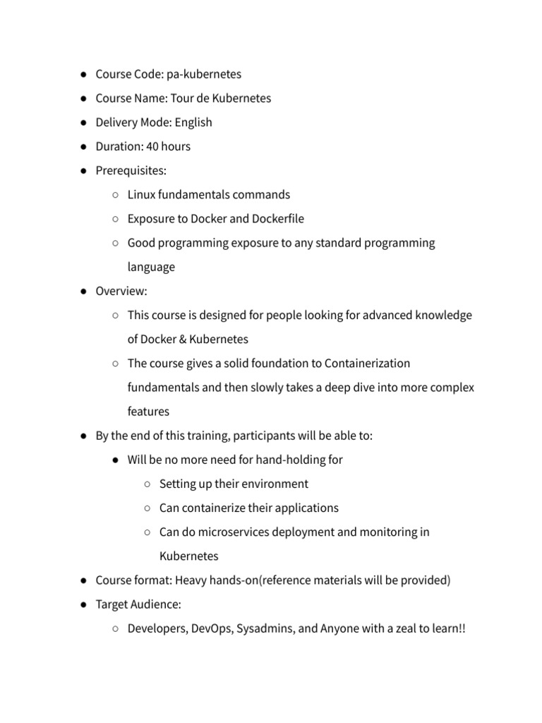 Pa Kubernetes Course Outline | PDF