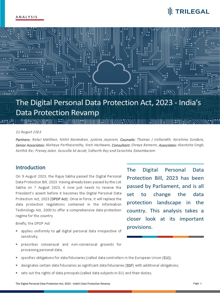 DPDP Bill 2023 Data Protection Bill Trilegal Data 1692201574 | PDF