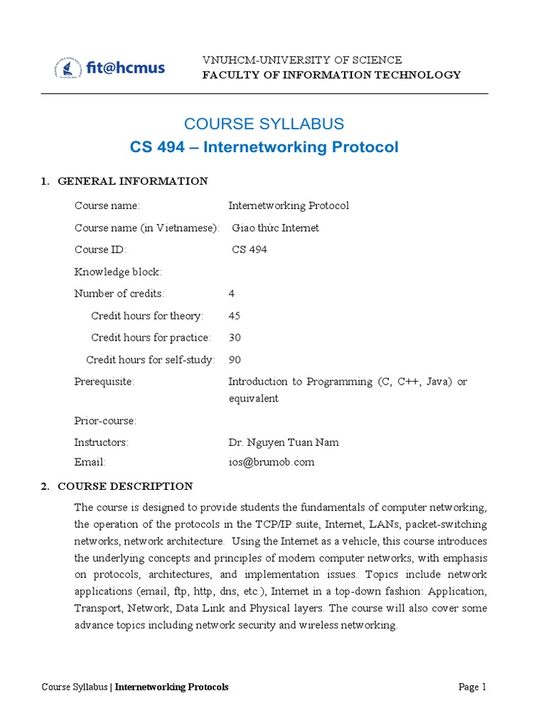 2023 Syllabus InternetworkingProtocol CS494 | PDF