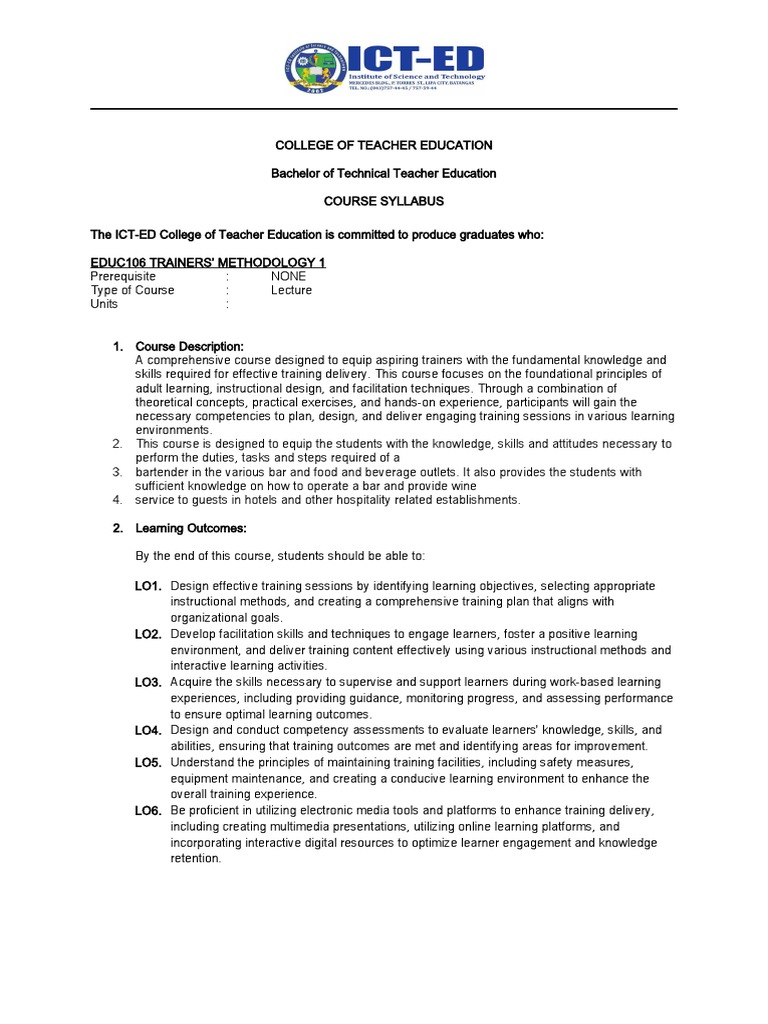 Educ106 Trainers Methodology 1 Pdf