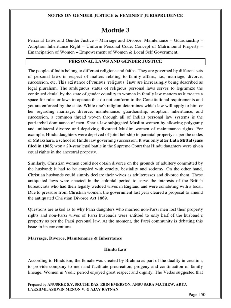 Gender Justice Personal Law | PDF | Politics | Social Science