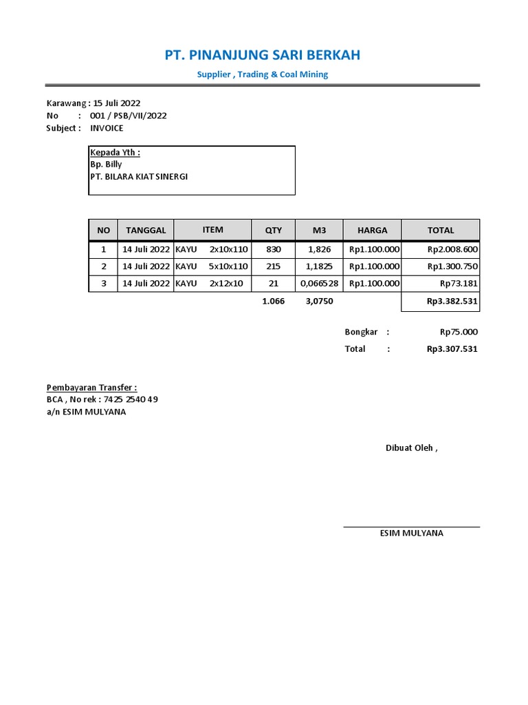 Invoice Kayu 01. | PDF