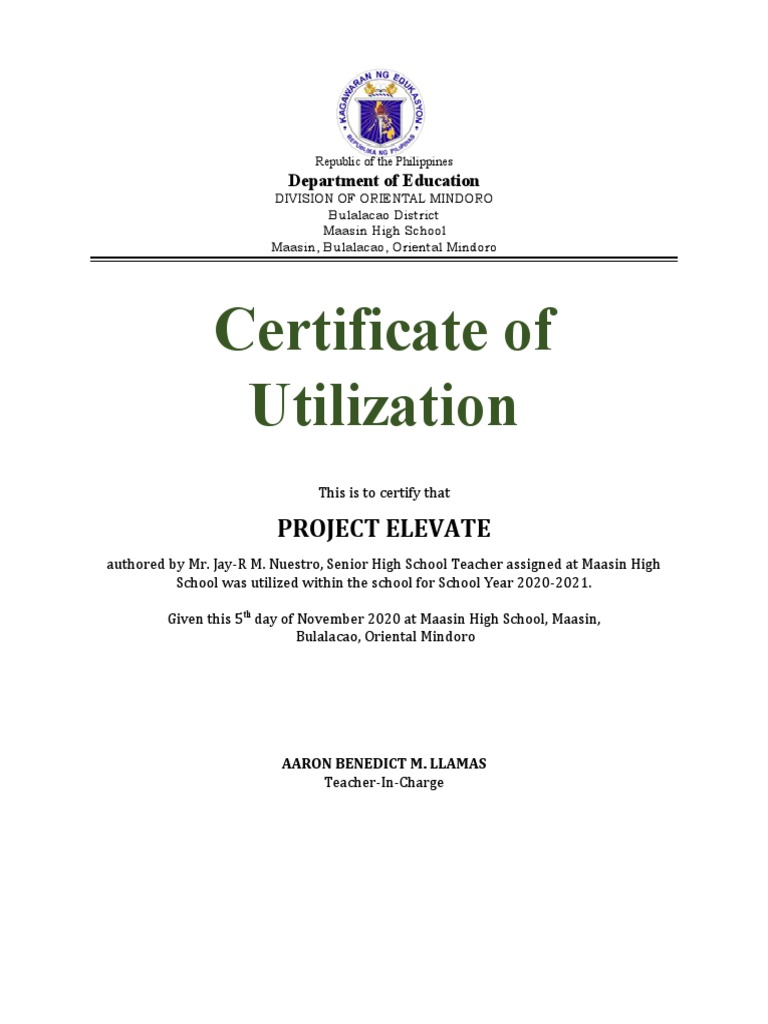 Cert of Utilization | PDF | Learning