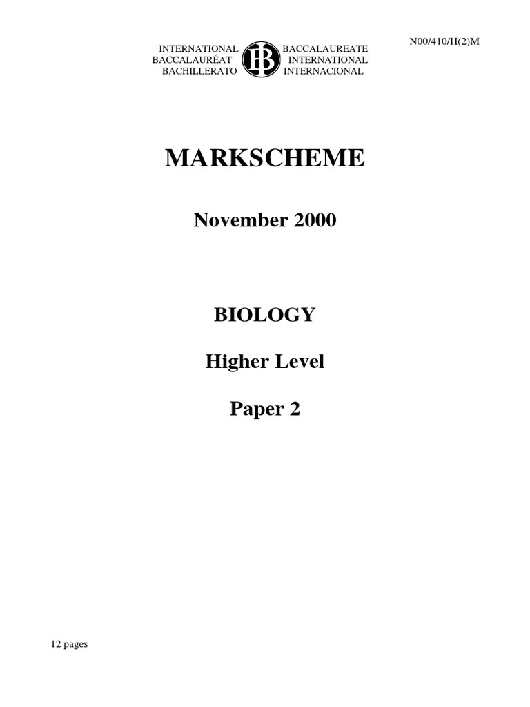 Biology Paper 2 HL Markscheme | PDF