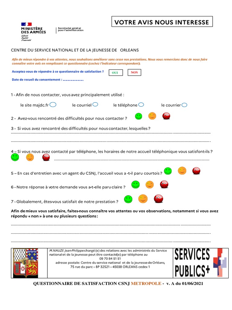 Questionnaire de Satisfaction CSNJ Métropole 06 2021 | PDF